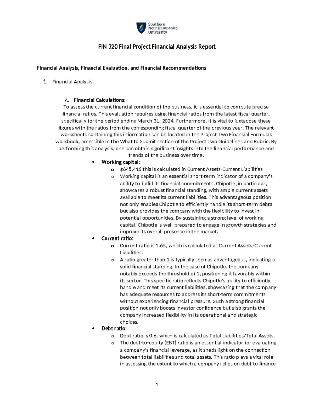 FIN 320 Final Project: In-Depth Financial Analysis of Chipotle - Studocu