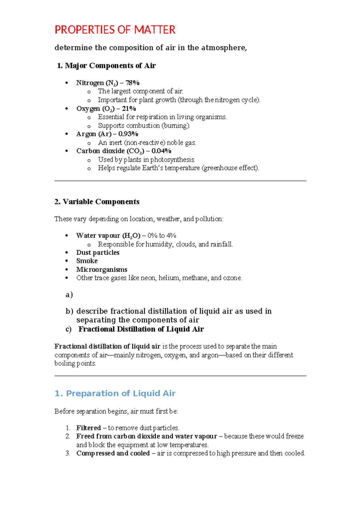 Properties of Matter: Composition of Air and Its Importance (SCI 101 ...