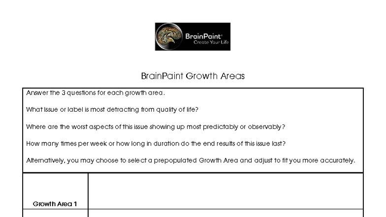 BrainPaint Growth Areas: Examples and Insights on Treatment - Studocu