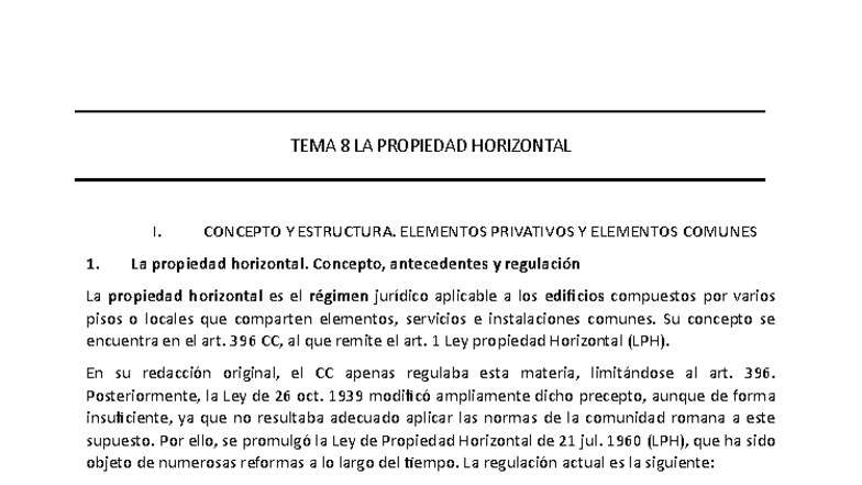 TEMA 8 - La Propiedad Horizontal: Conceptos y Estructura en Civil V ...