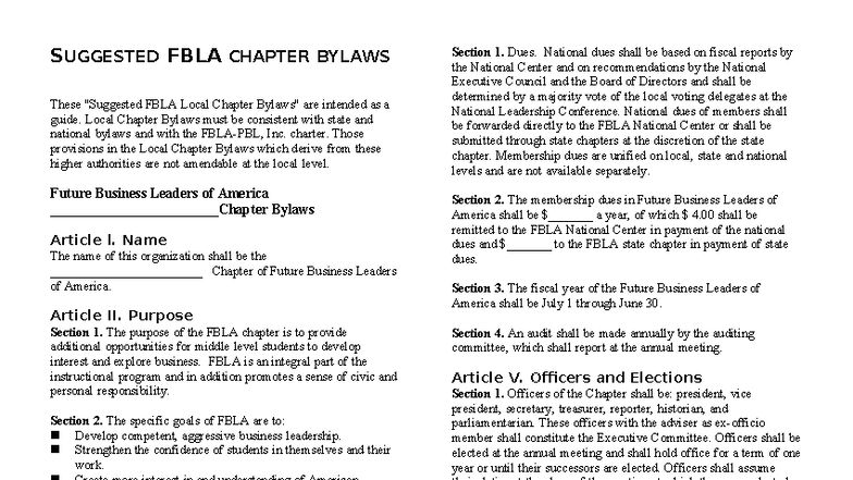 FBLA Chapter Laws and Membership Guidelines - Studocu