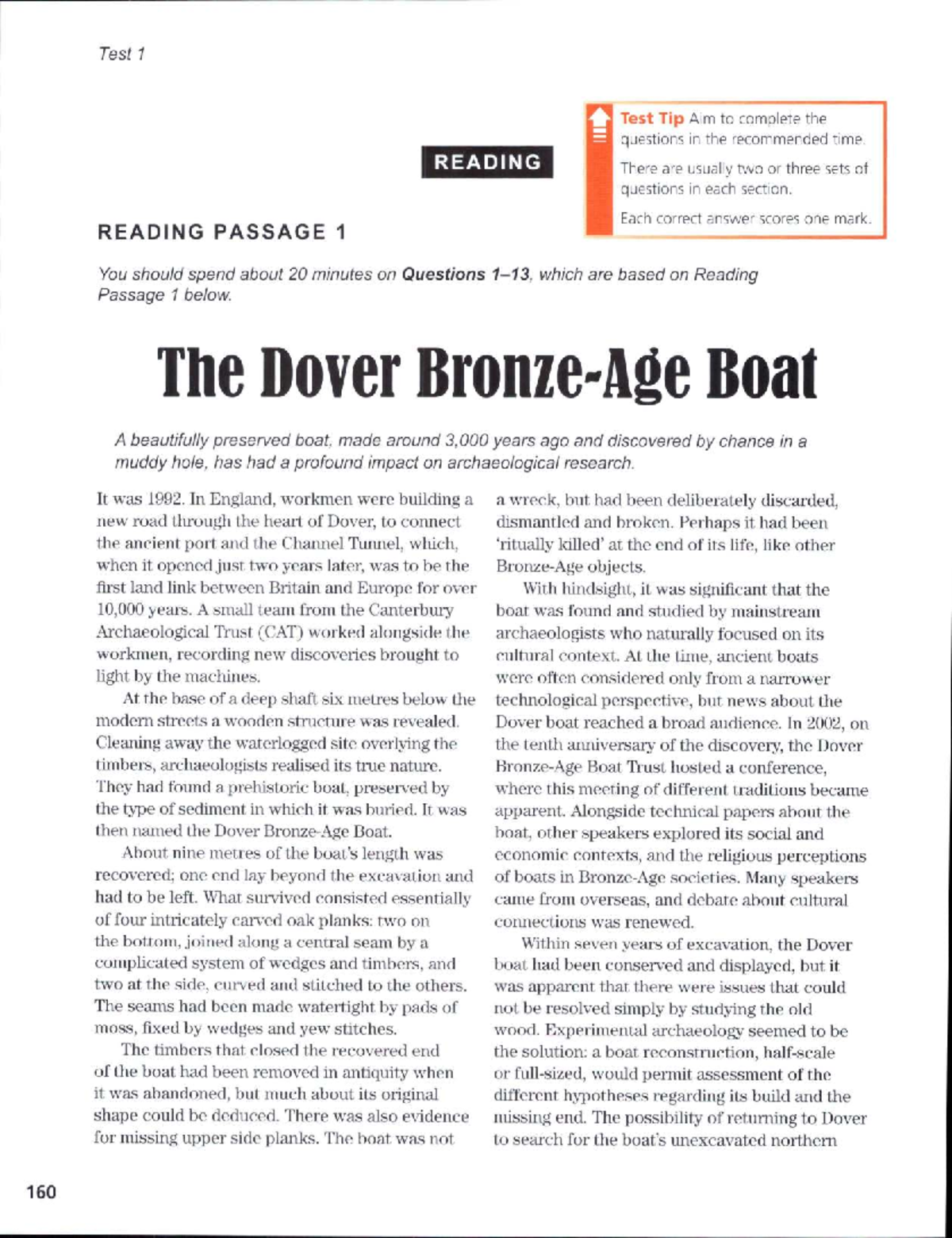 160 Test 1 Reading Passage 1: Archaeological Insights on the Dover Boat ...