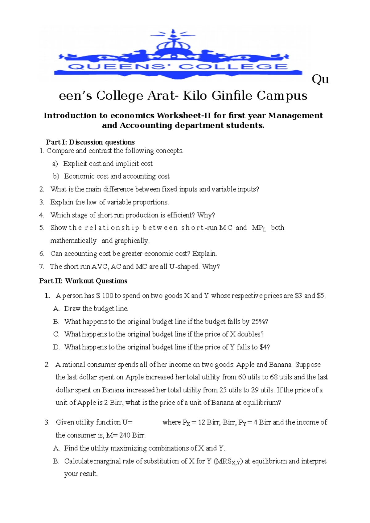 Chapter-1 on introduction to economics as freshman course ...