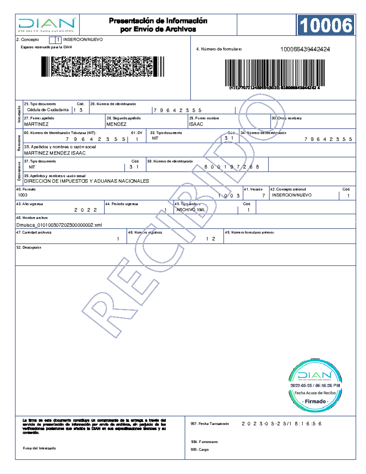 F1003 - Formato de Solicitud para la DIAN 2023 - Studocu