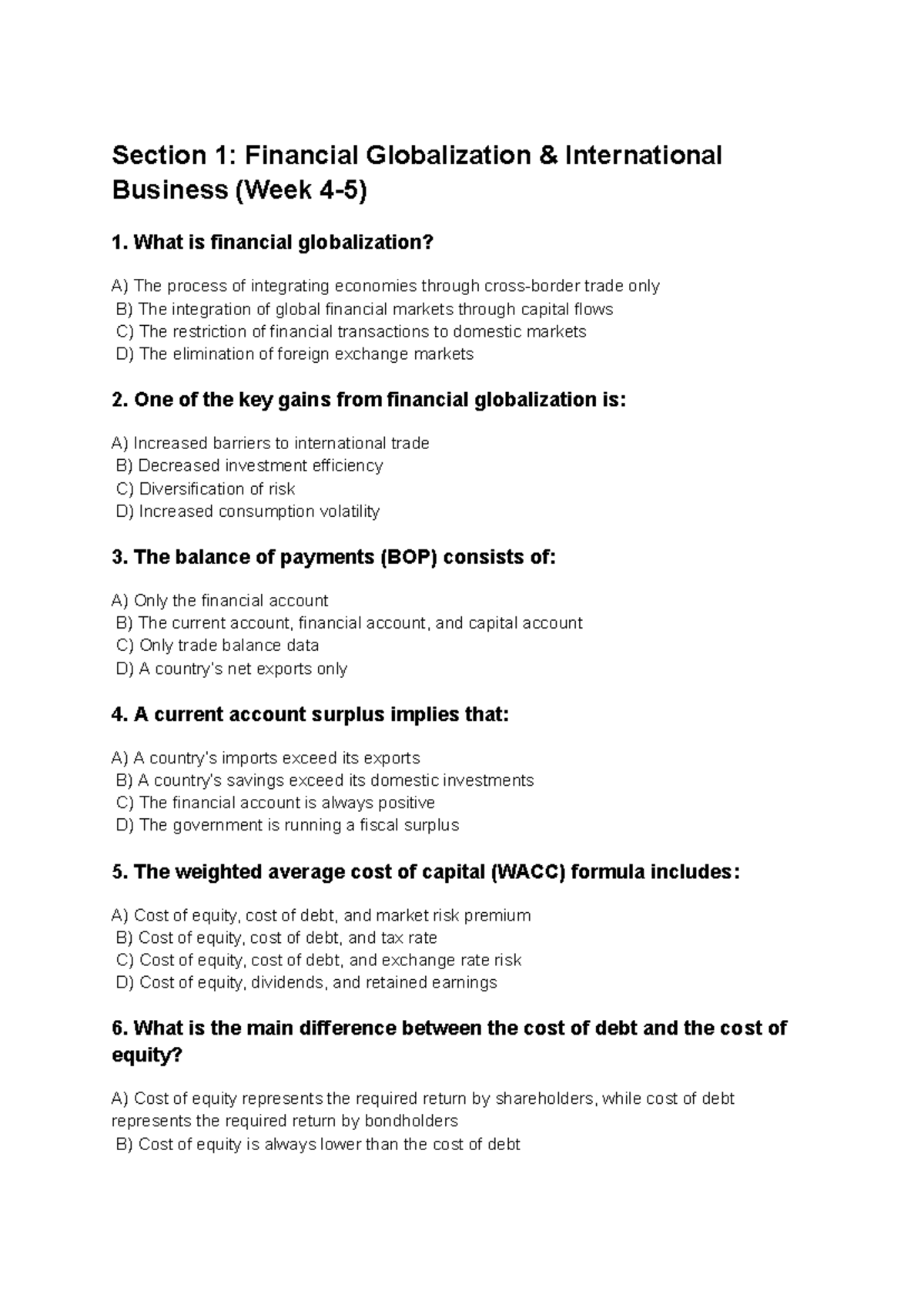 Econ 2162 Midterm 2 Practice: Financial Globalization & Capital ...