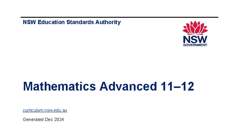 NESA Mathematics Advanced Curriculum 2024: Year 11 & 12 Overview - Studocu