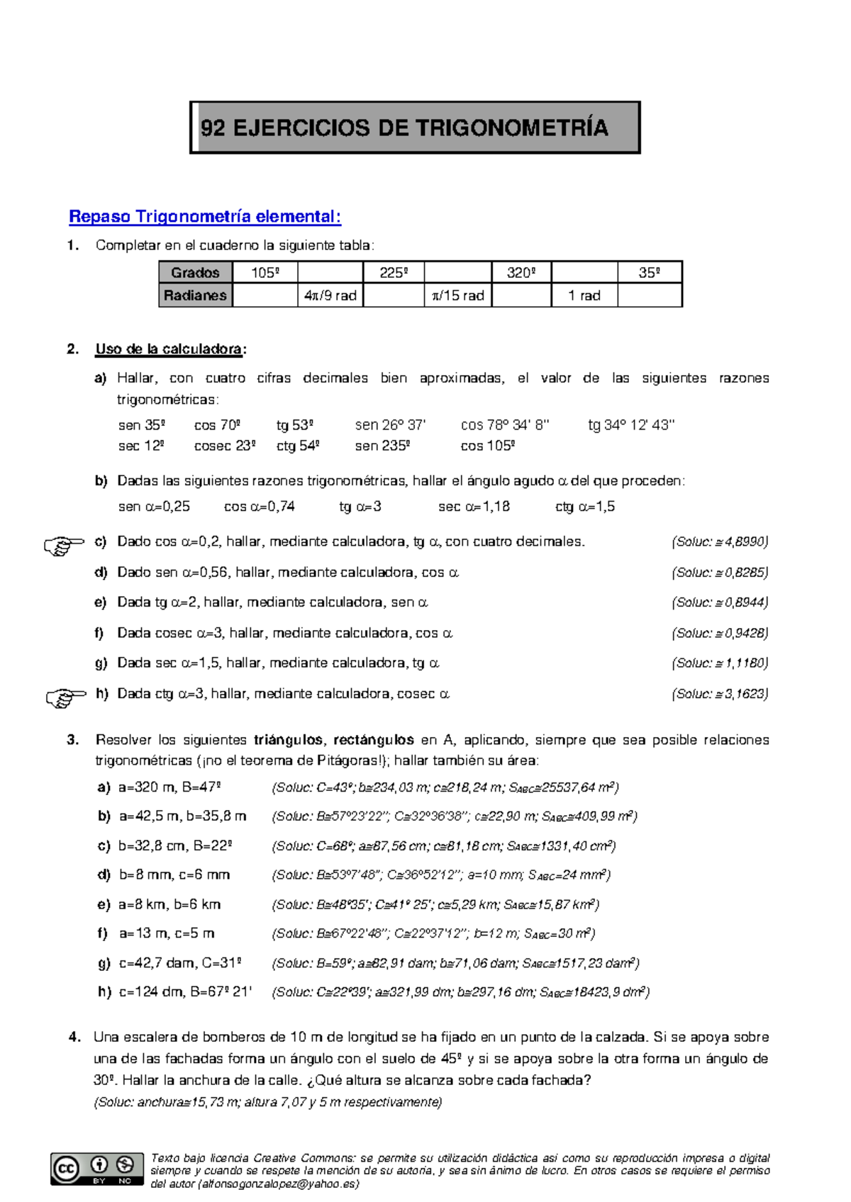 Ejercicios de Trigonometría - Curso 4 - Práctica y Teoría - Studocu