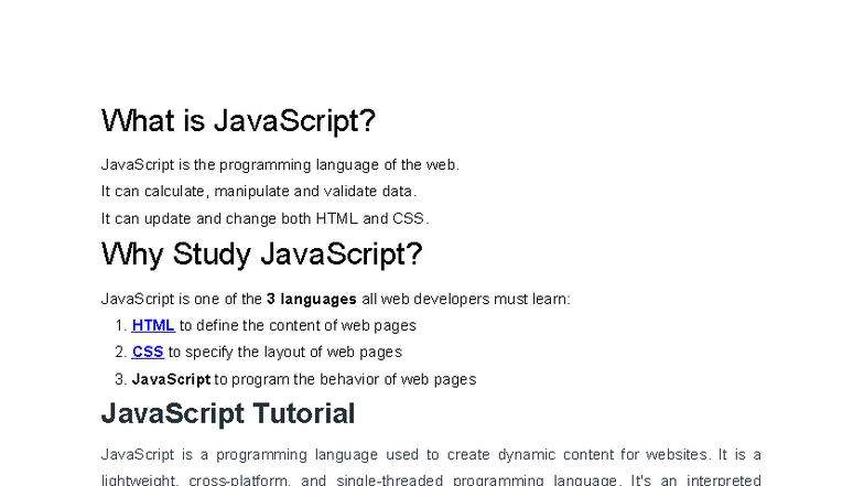 JavaScript Overview: Key Concepts and Applications - Studocu