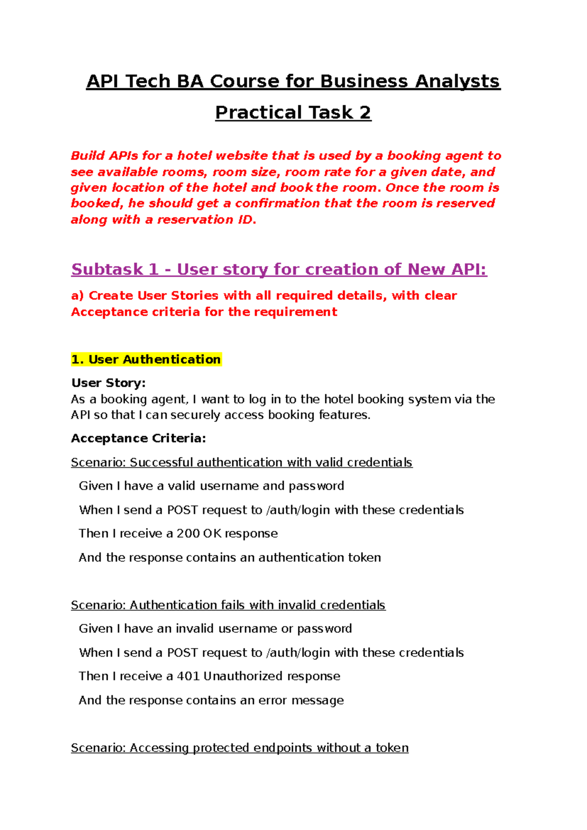 Task 2 - API Tech BA Course: Hotel Booking System Development - Studocu