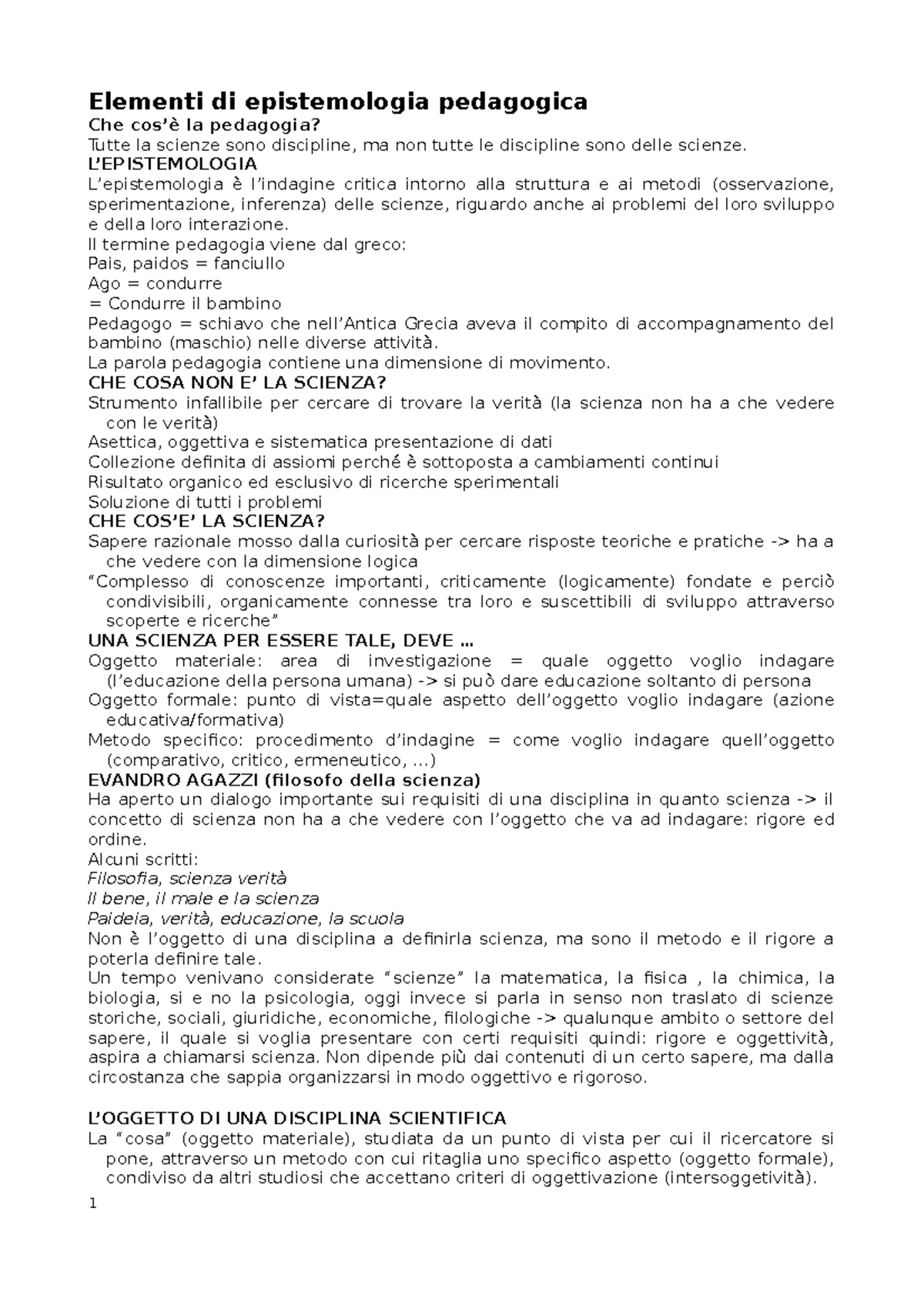 Elementi di Epistemologia Pedagogica - Corso di Pedagogia Generale ...