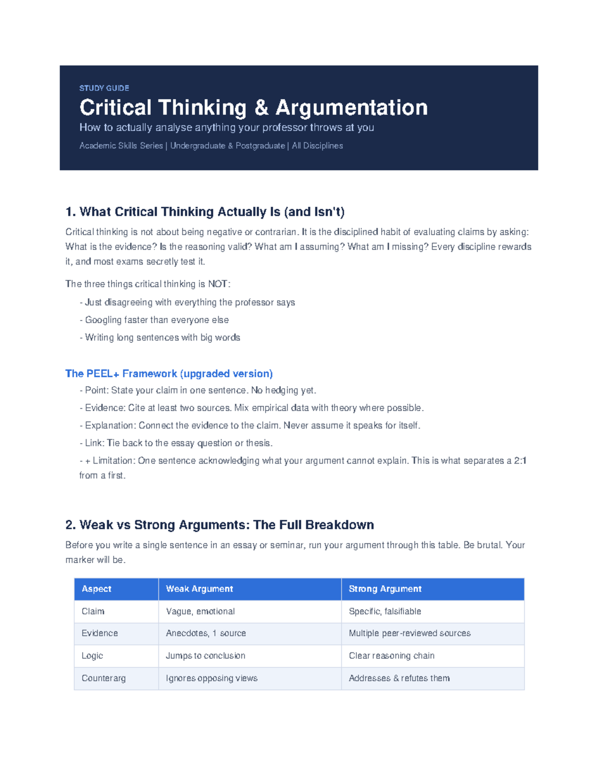 Critical Thinking Study Guide: Argumentation & Analysis Techniques ...