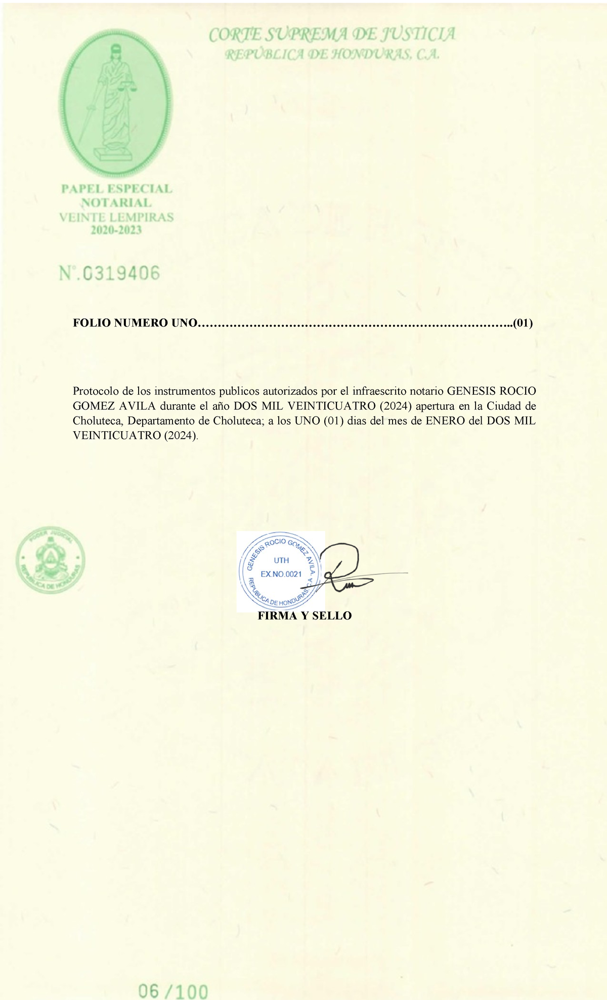 Folio UNO Protocolo Notarial II Genesis Gomez - FOLIO NUMERO - Studocu