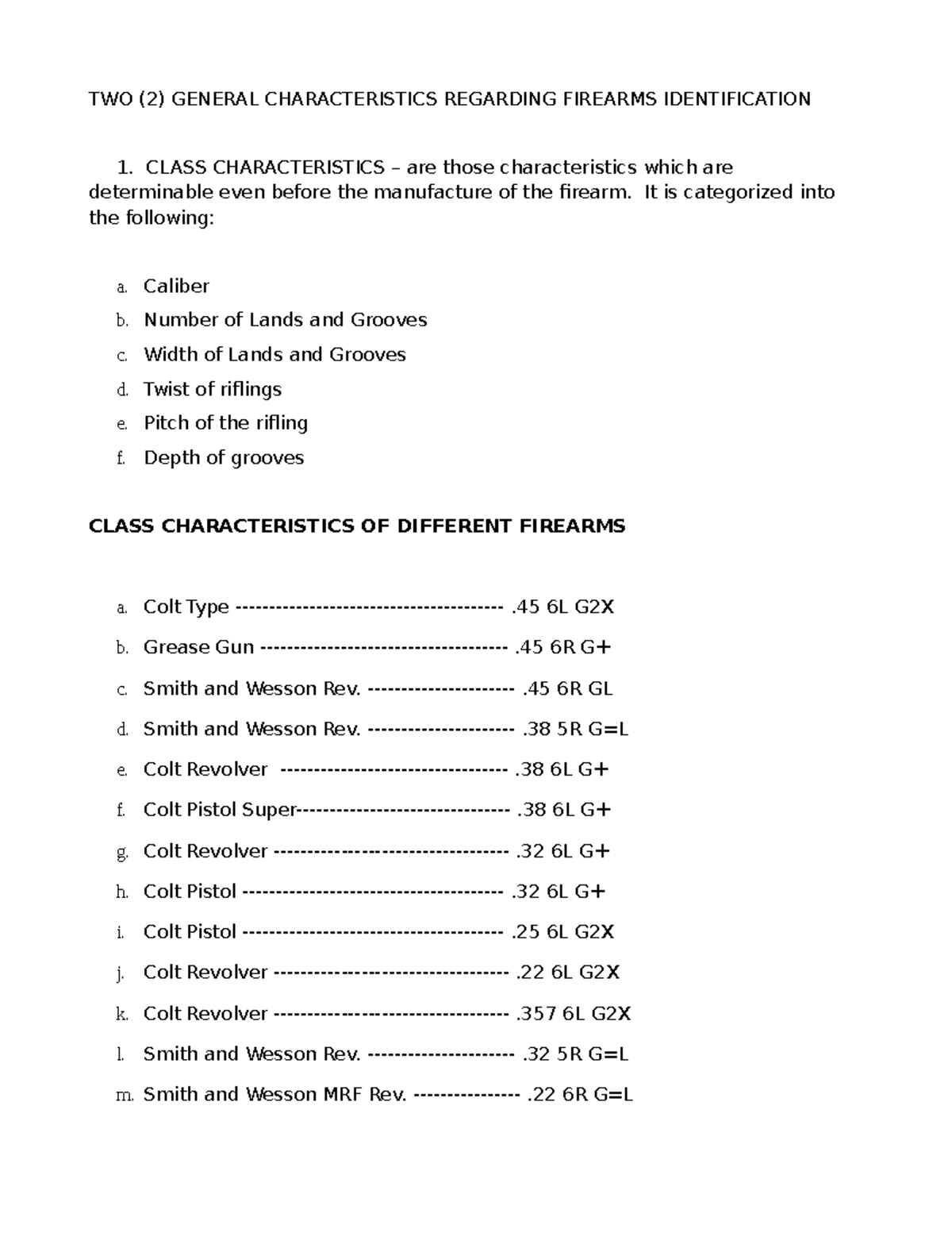 Firearms Identification Characteristics - Ballistics Handouts - Studocu