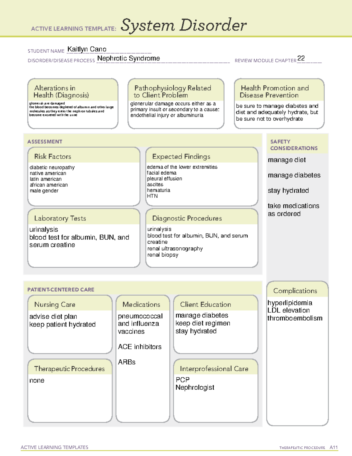 Nephrotic Syndrome Active Learning Template: Key Aspects and Care - Studocu