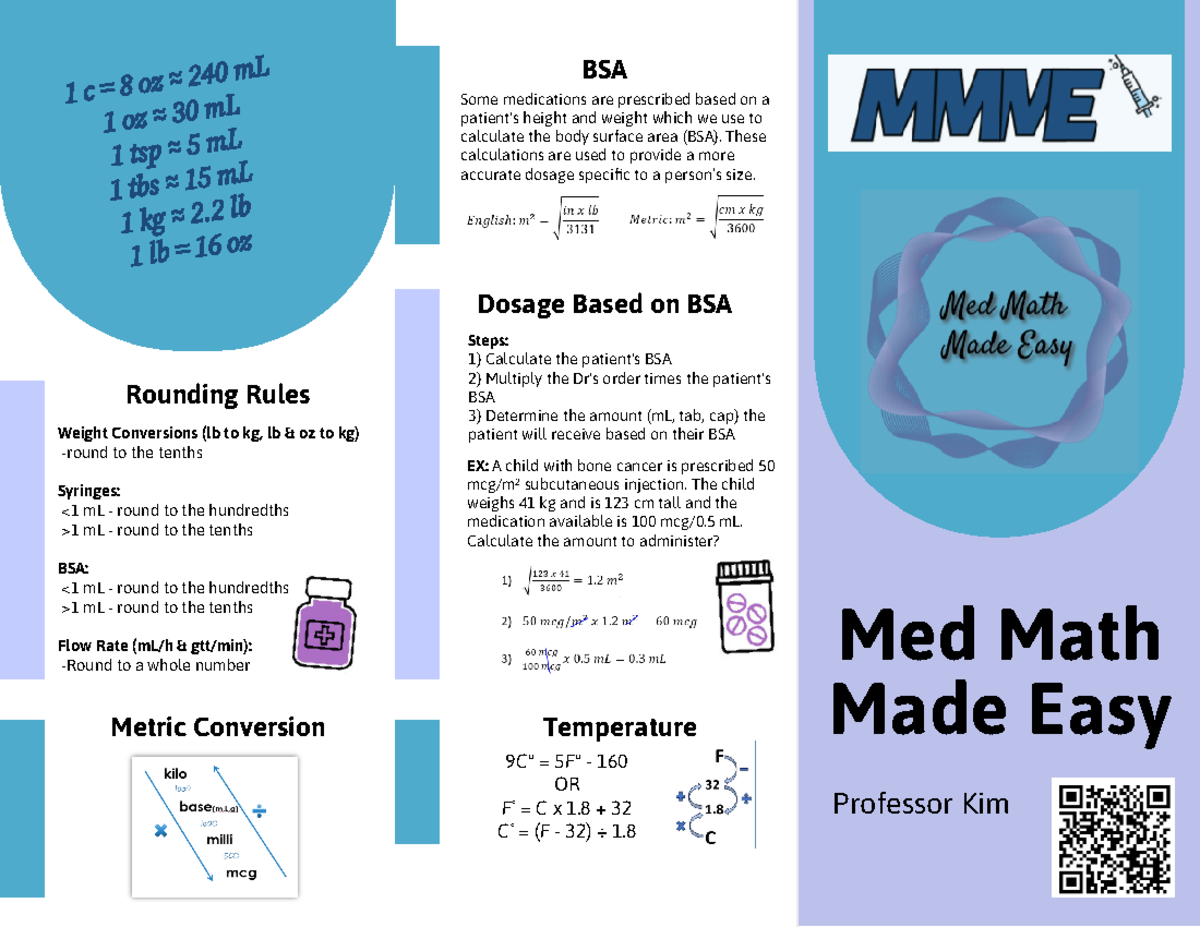 Cheat Sheet - Ms. Kim’s math helper - Professor Kim Med Math Metric ...