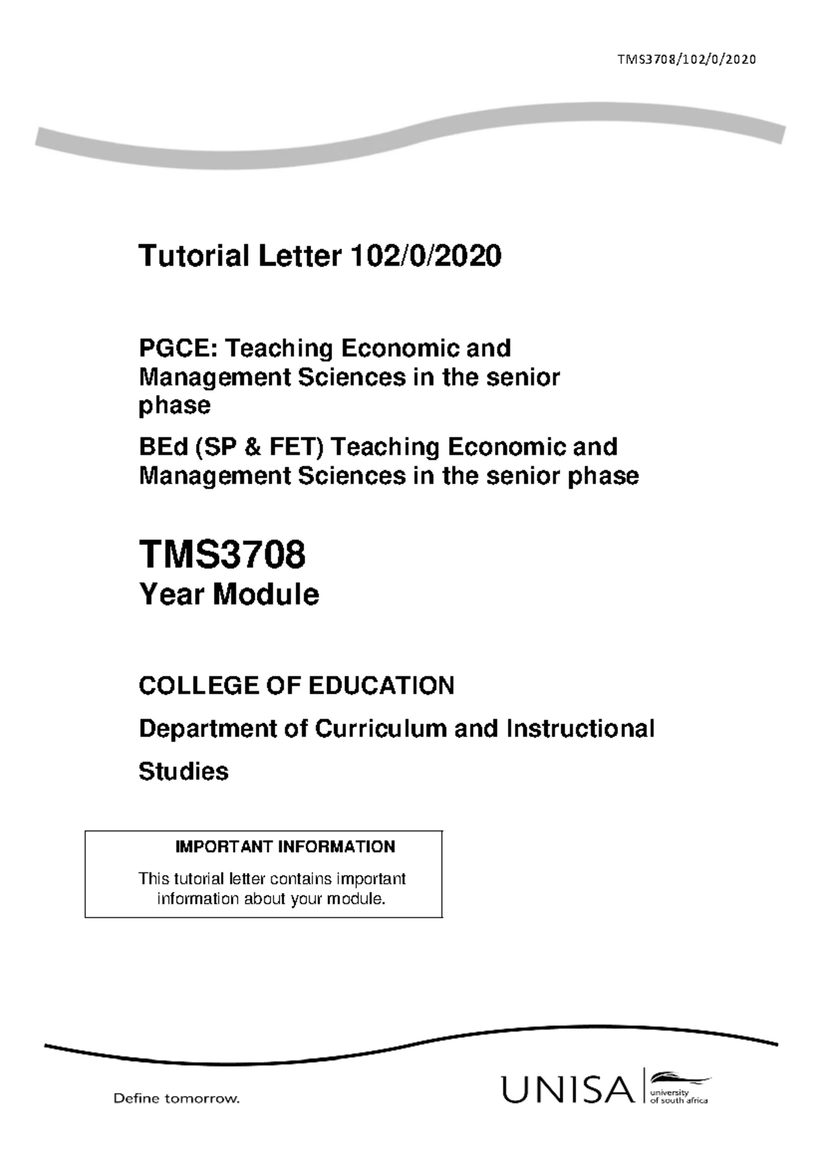 Learning UNIT 4 TMS3704 - LEARNING UNIT 4: ASSESSMENT Outcomes and ...