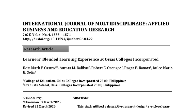Blended Learning Experience at Osias Colleges (EDUC 2025) - Studocu