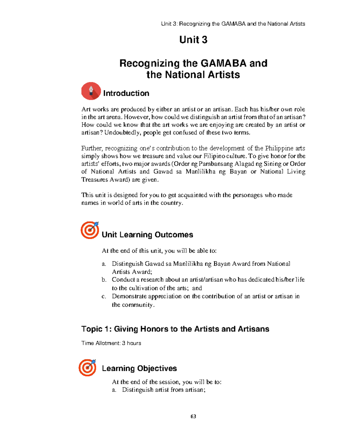 Unit 3: Understanding GAMABA and National Artists for 1st Year - Studocu