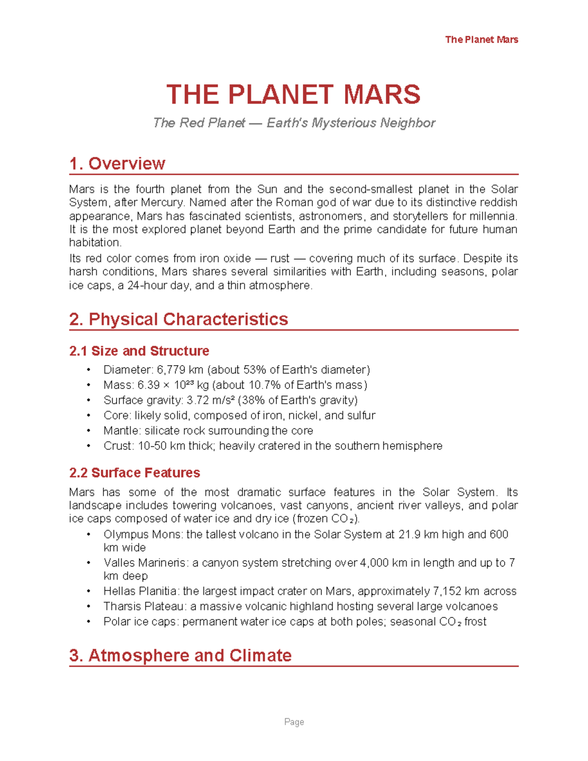 Mars: The Red Planet - Overview, Characteristics & Exploration - Studocu