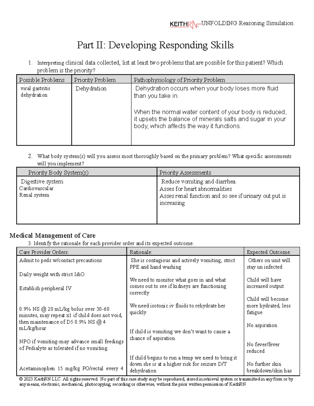 Keith RN 2: Case Study on Pediatric Dehydration Management - Studocu