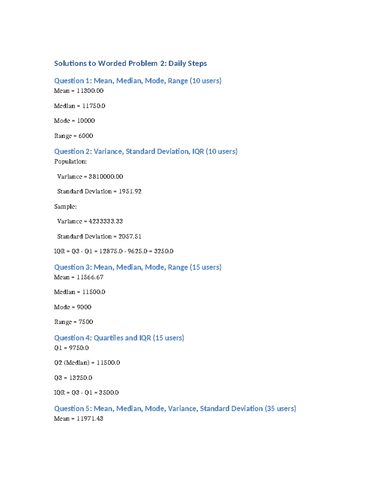 Worded Problem 2 Solutions: Mean, Median, Mode & Variance Analysis ...