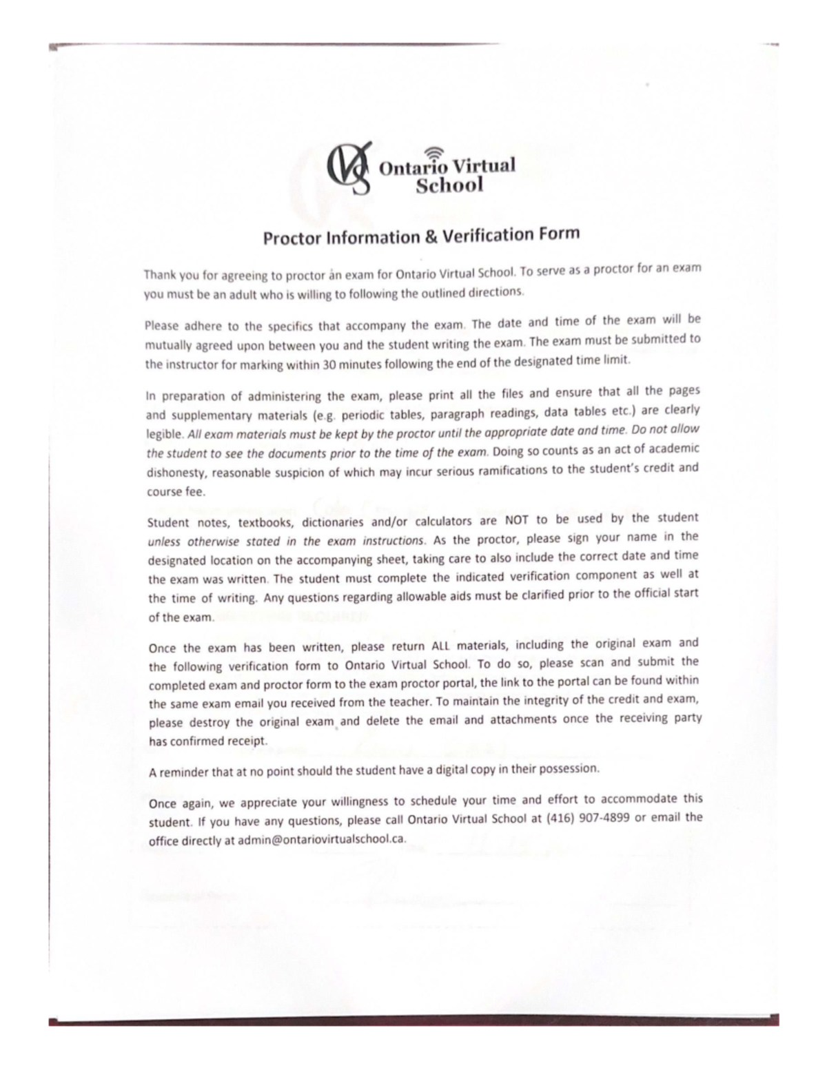 Coda Crombie - OVS SBI4U Final Exam Proctor Information Form - Studocu