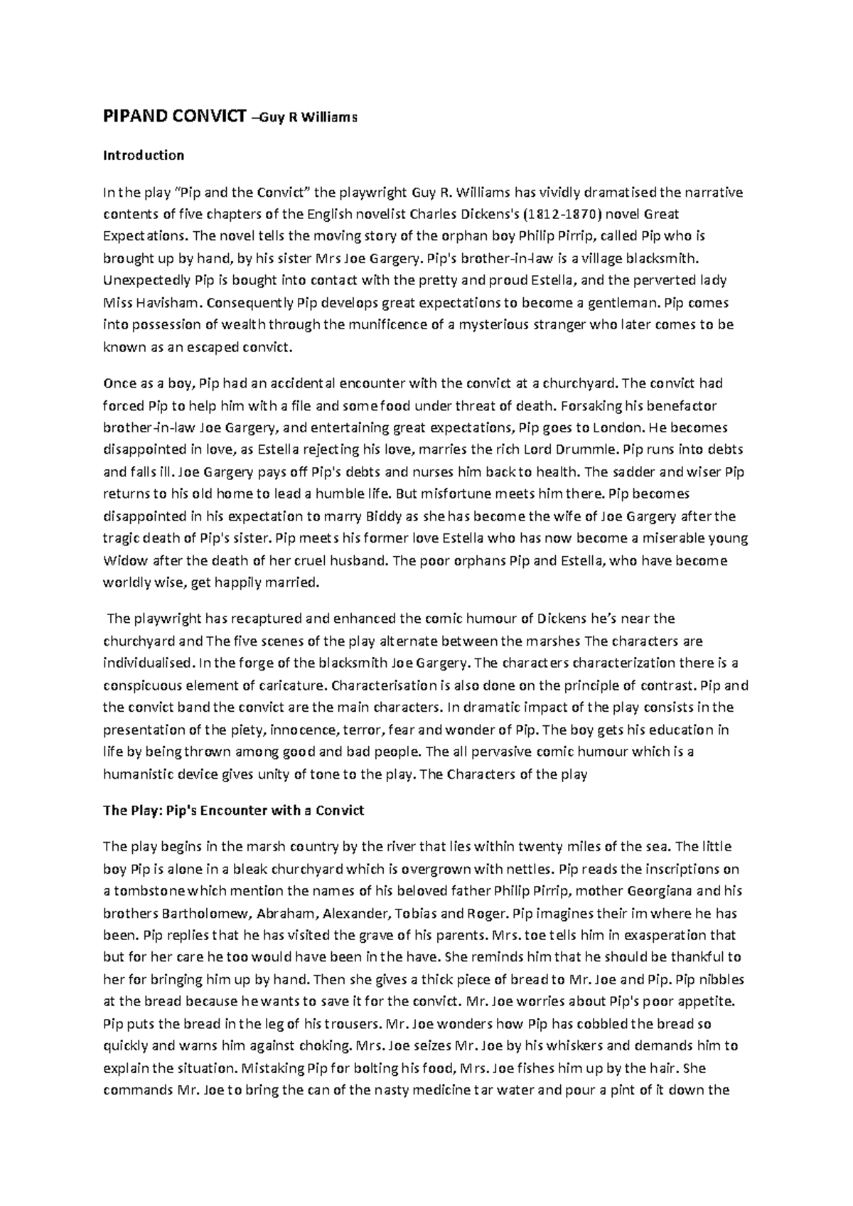 Pipand Convict - PIPAND CONVICT – Guy R Williams Introduction In the play