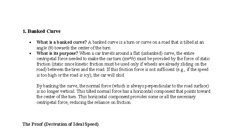 Banked Curves and Forces: Physics Concepts Explained (PHYS 101) - Studocu