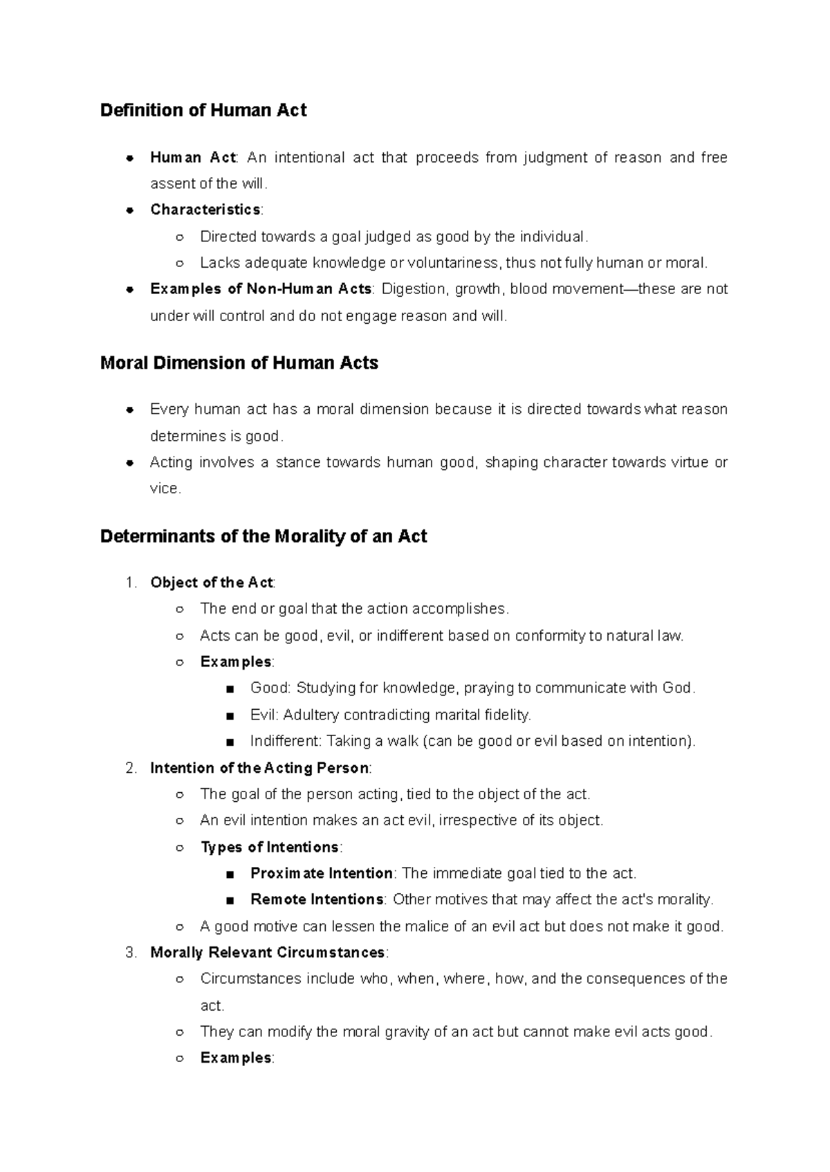 Human Act Key Notes: Morality, Intentions, and Double Effect Principles ...