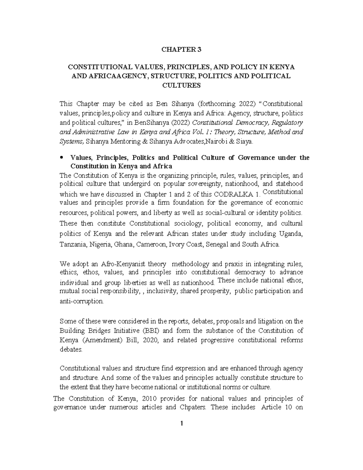 Codralka 1: Chapter 3 - Constitutional Values & Principles in Kenya ...