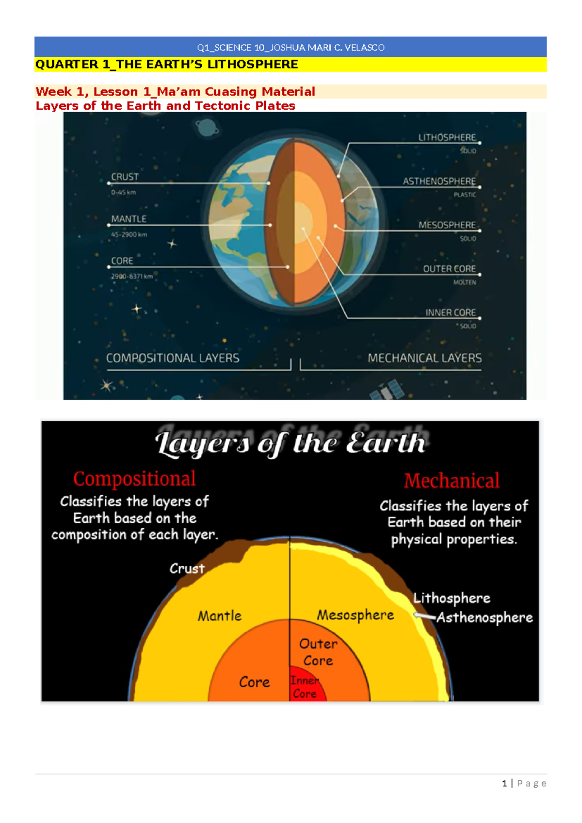Q1 Science 10 Earth’s Lithosphere Review Guide and Quizlet - Studocu