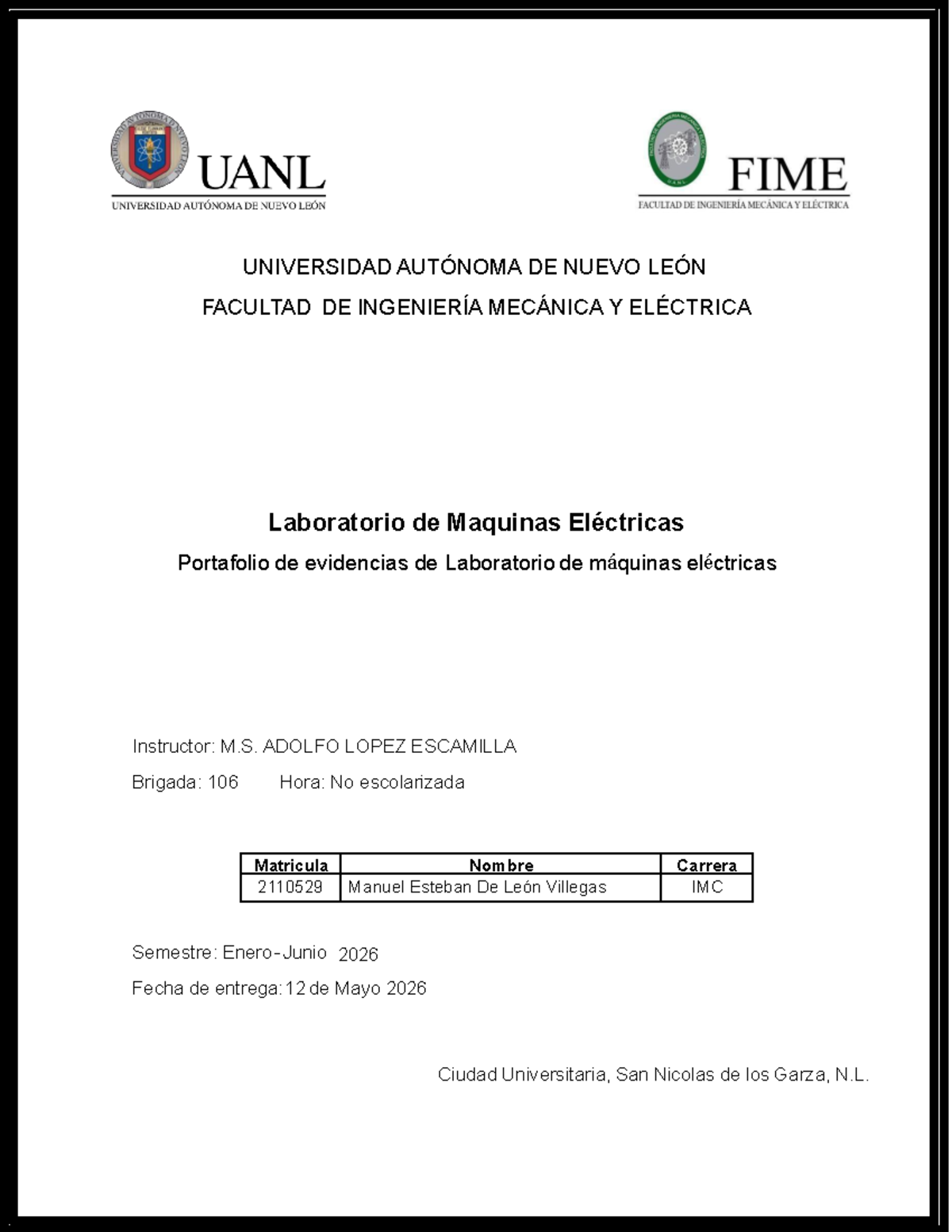 Portafolio de Laboratorio de Máquinas Eléctricas IMC 2110529 - Manuel ...