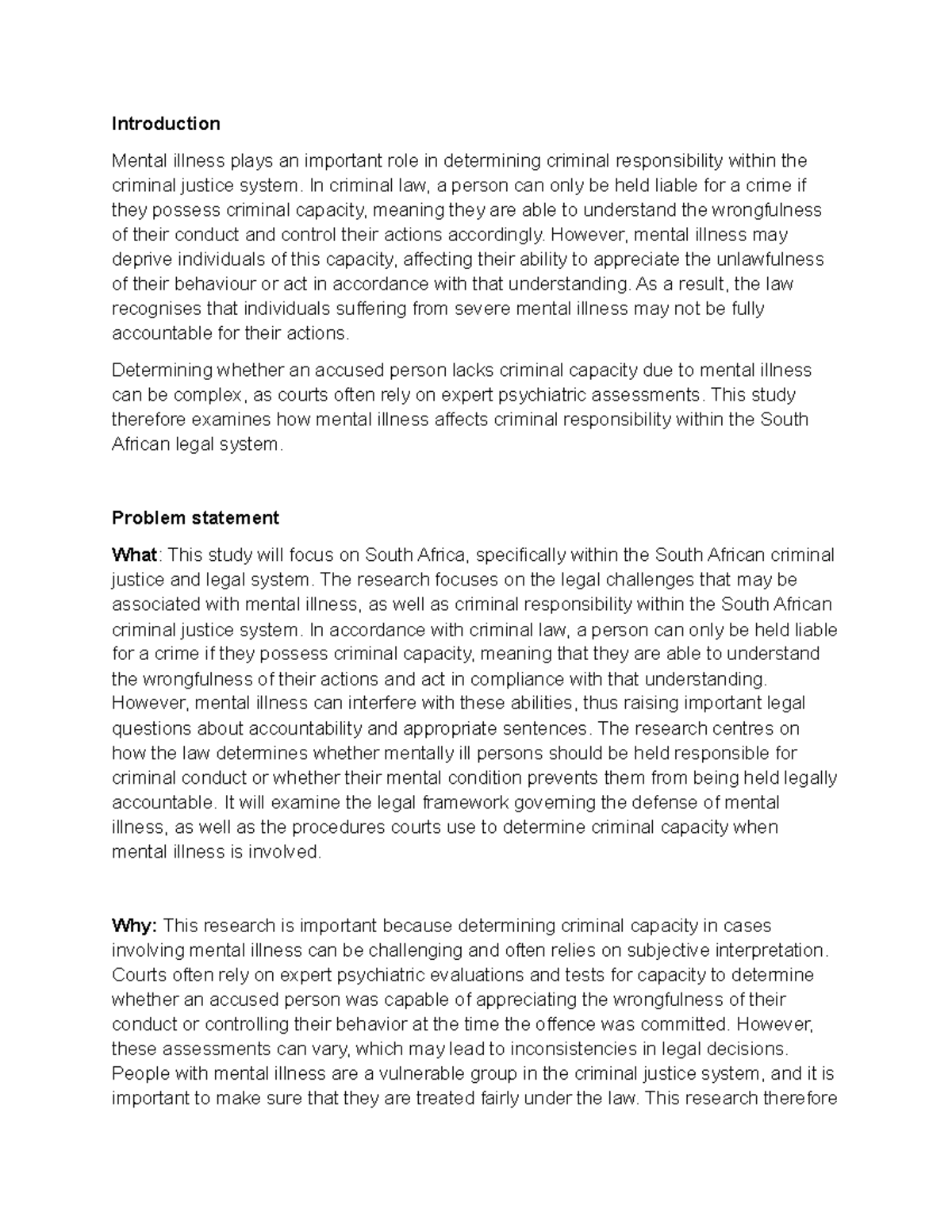 Mental Illness and Criminal Responsibility in South Africa: A Study ...