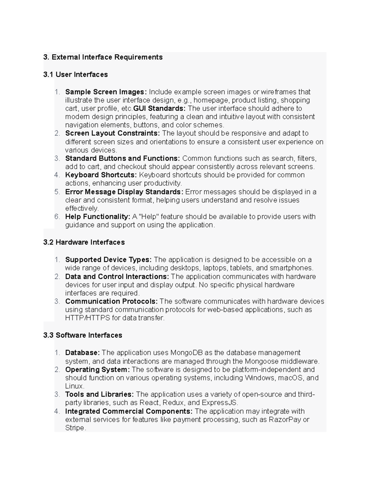 External Interface Requirements: User, Hardware & Communications Specs - Studocu