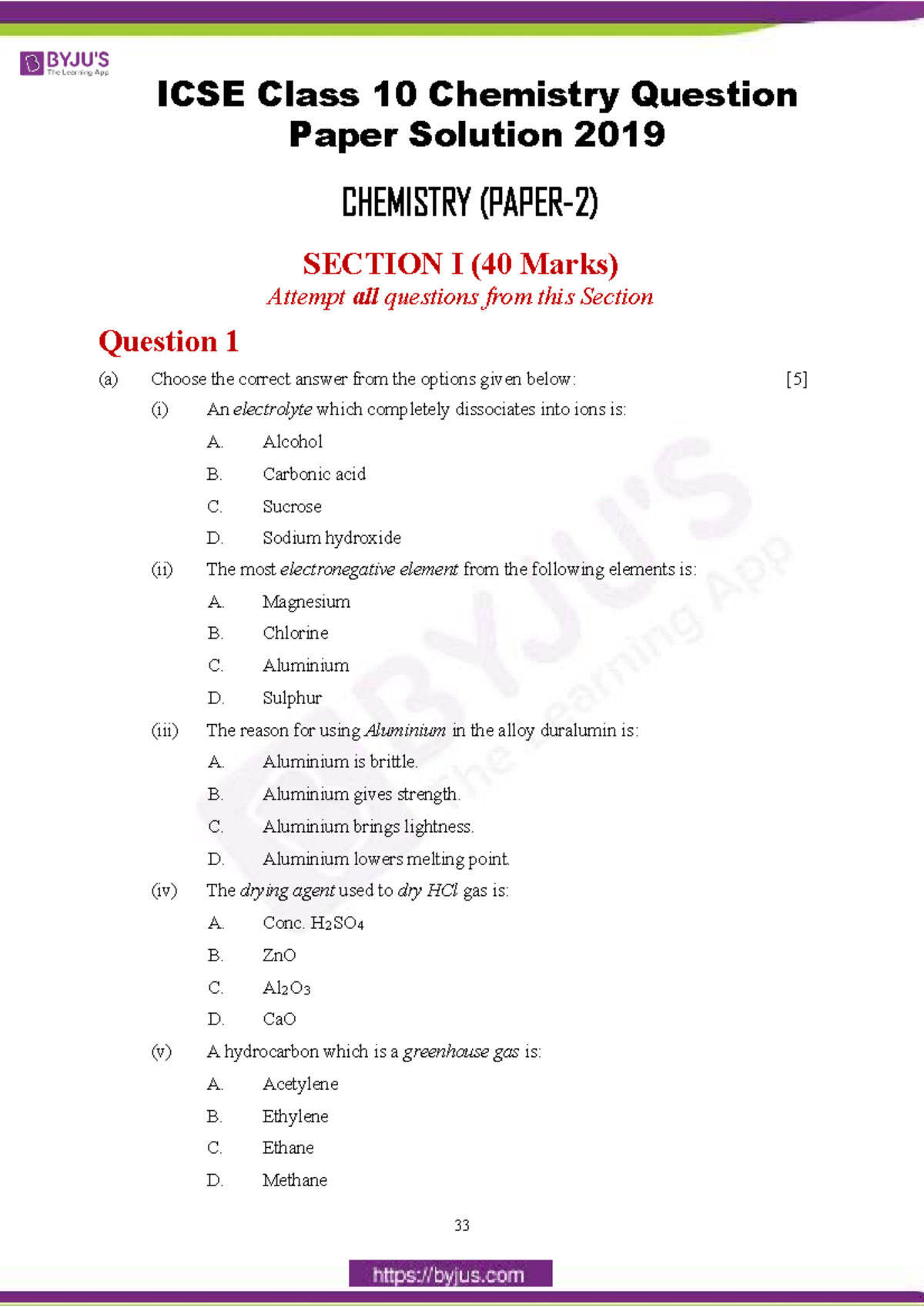 ICSE Class 10 Chemistry 2019 Question Paper Solutions and Analysis ...