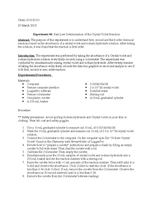 Acid Base Titration - Chemistry 1210 Lab report containing an abstract ...