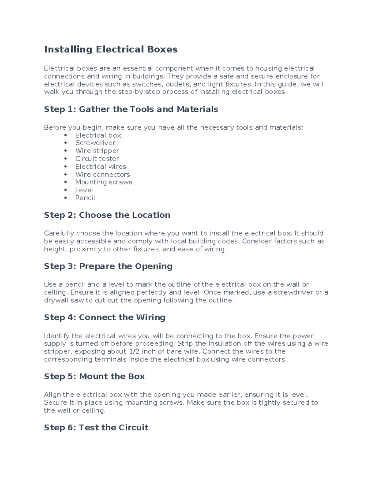 Guidelines for Proper Installation of Electrical Boxes - Studocu