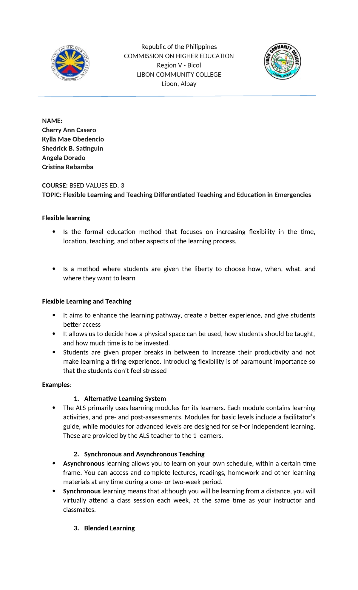 BSED VAL. ED. 3: Flexible Learning, Differentiated Teaching & Edu in ...