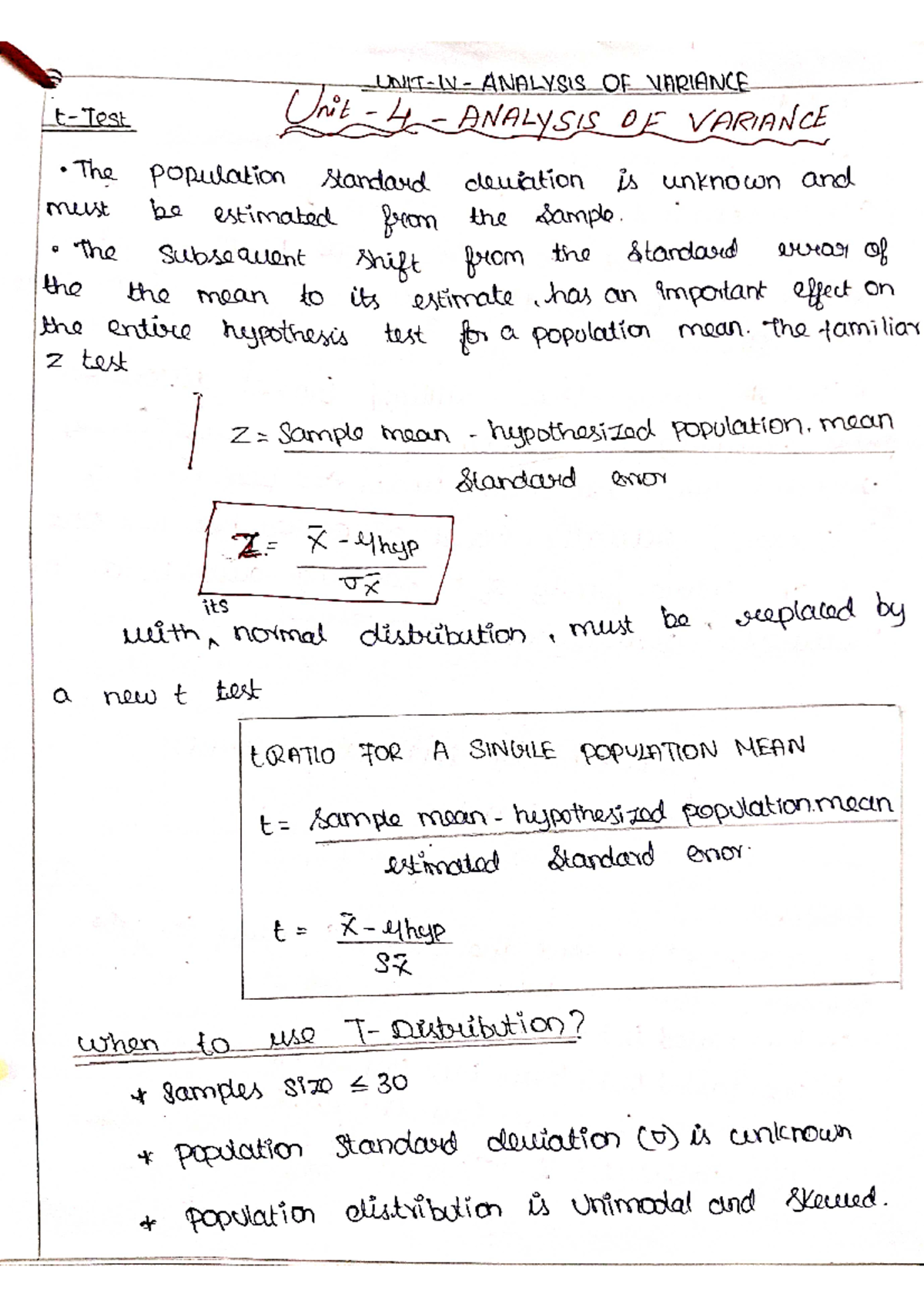 FDA UNIT-4 - Analysis of Variance Notes and Hypothesis Testing - Studocu
