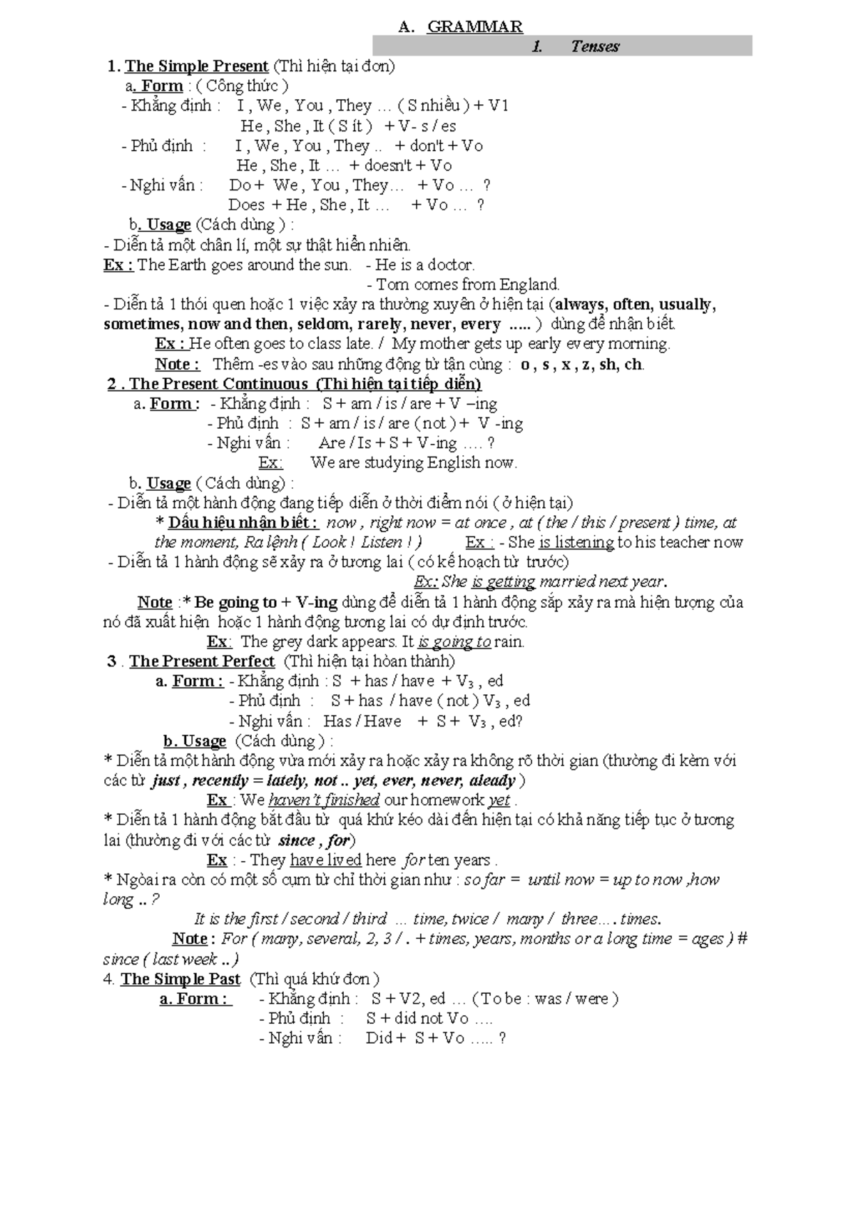 Grammar (Tense) Overview - A Comprehensive Guide - Studocu
