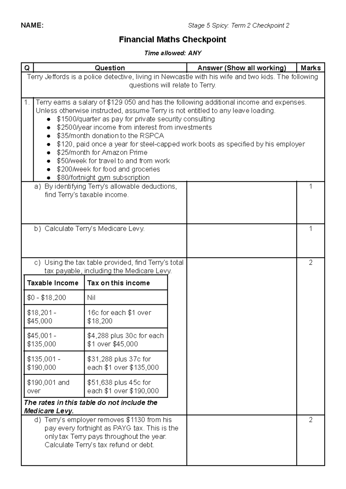 Stage 5 Spicy: Term 2 Financial Maths Practise Test - Studocu