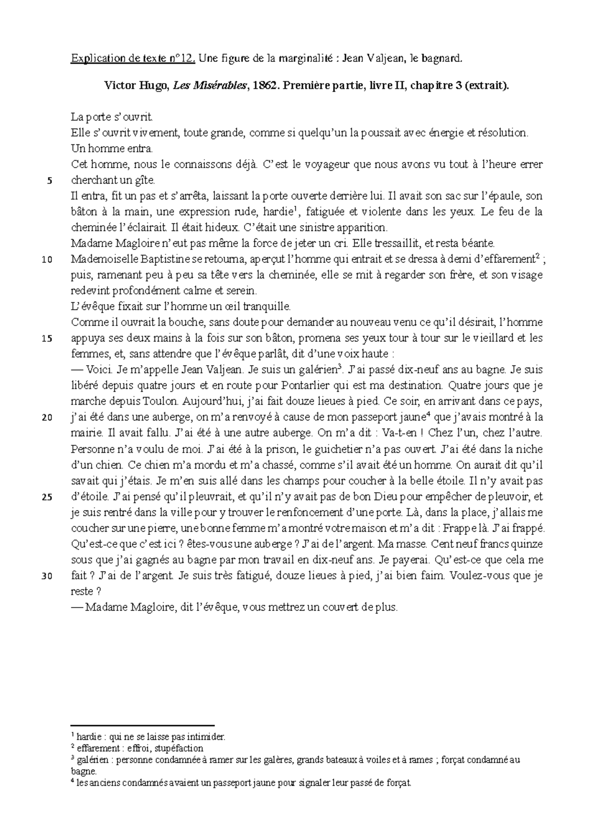 EL12 - Explication de texte : Jean Valjean, figure de marginalité dans ...