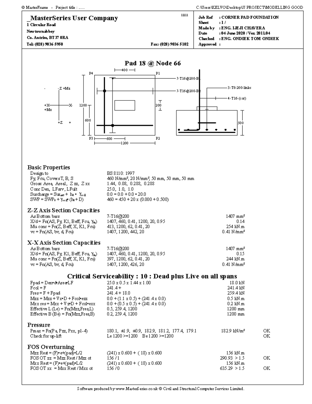 Corner PAD Foundation - Engineering drawings - © MasterFrame - Project ...