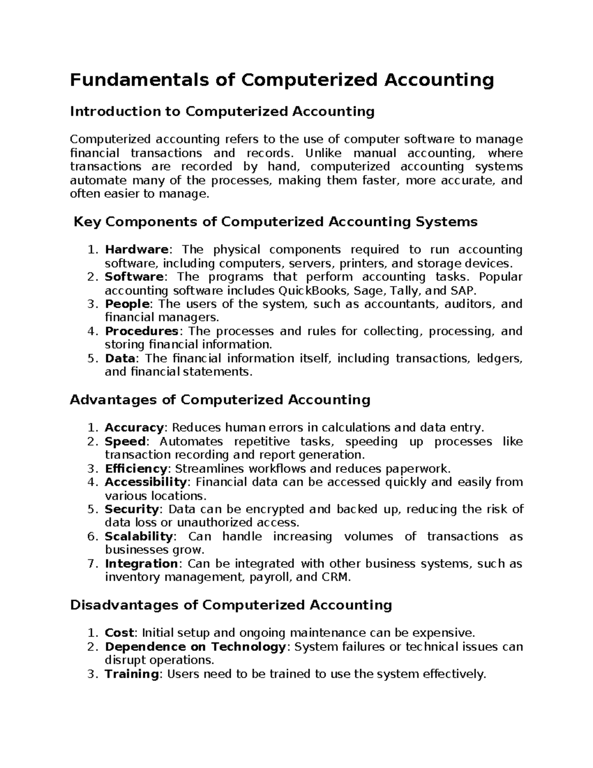 Fundamentals of Computerized Accounting: Key Concepts and Systems - Studocu