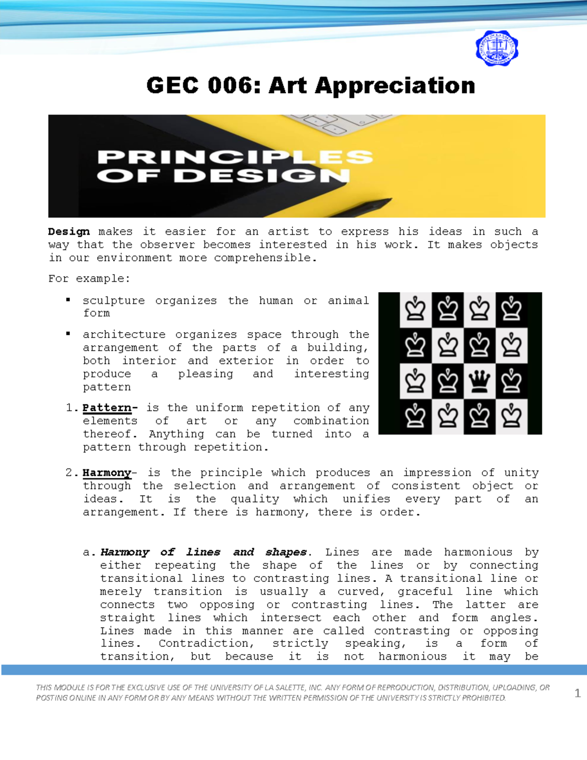 GEC 006: Midterm Lesson on Principles of Art Appreciation - Studocu