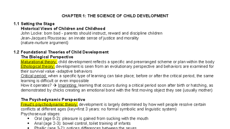 CHAPTER 1: LECTURE NOTES ON CHILD DEVELOPMENT THEORIES - Studocu