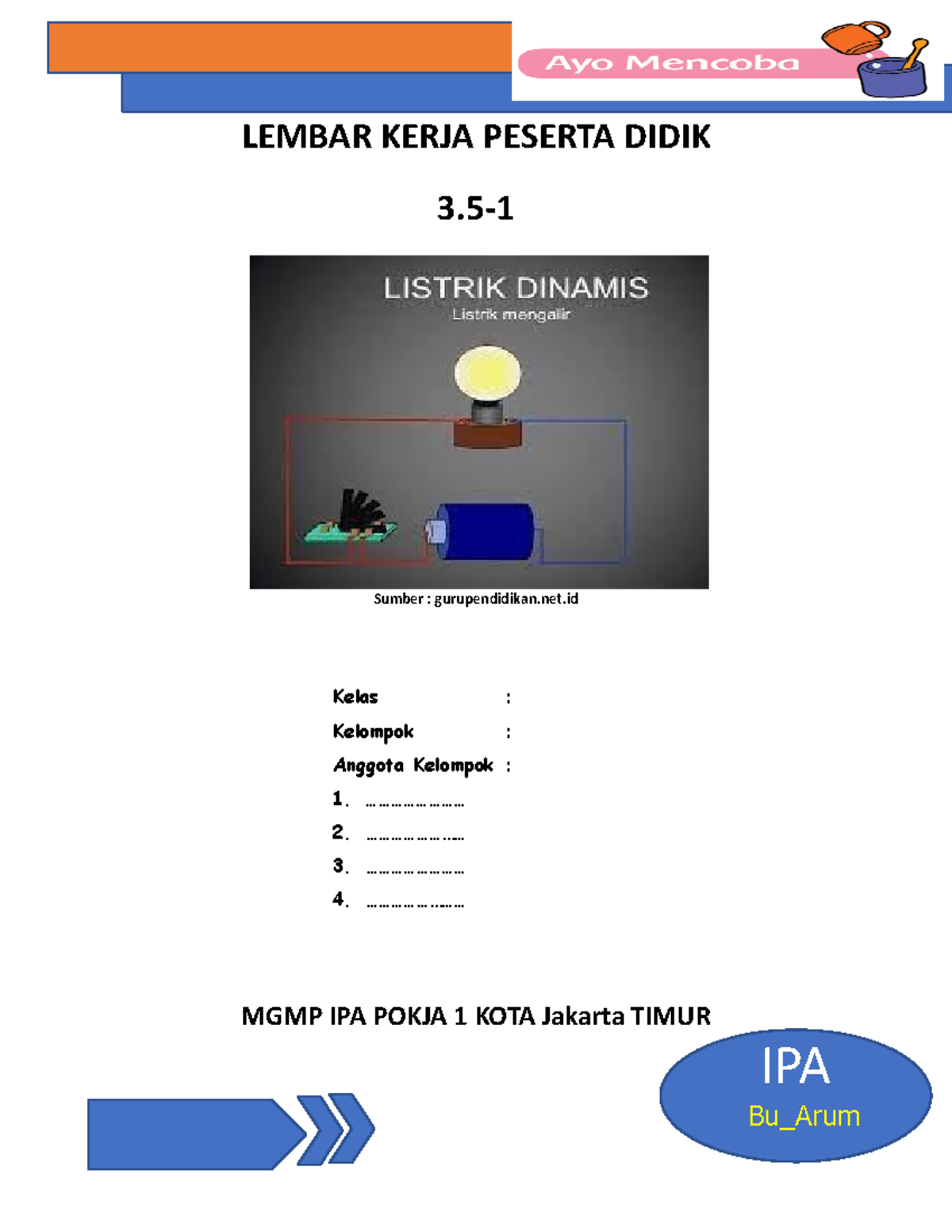 LKPD Rangkaian Listrik Dinamis - PKB Kelas IPA - Studocu