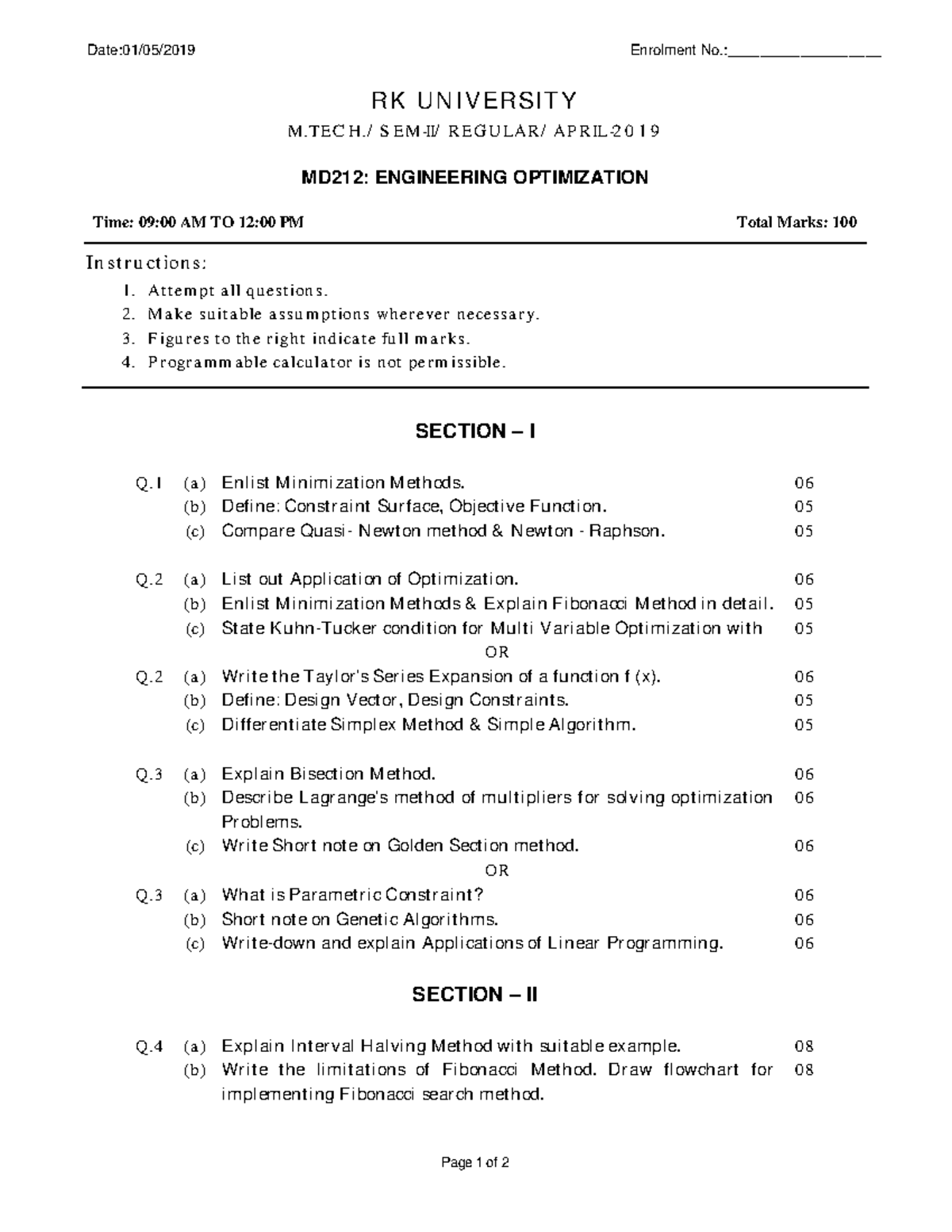 MD217: Engineering Optimization - Comprehensive Exam Notes - Studocu