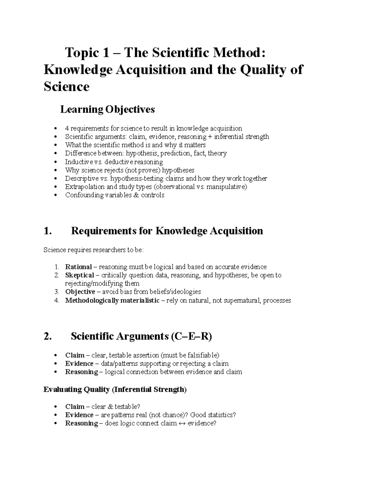 BIO 1130: Summary of The Scientific Method and Knowledge Acquisition ...