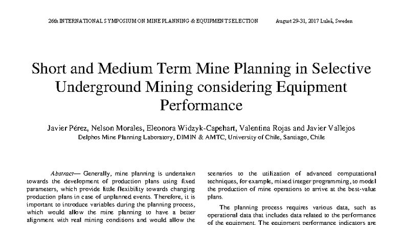 Short and Medium Term Mine Planning in Selective Underground Mining ...